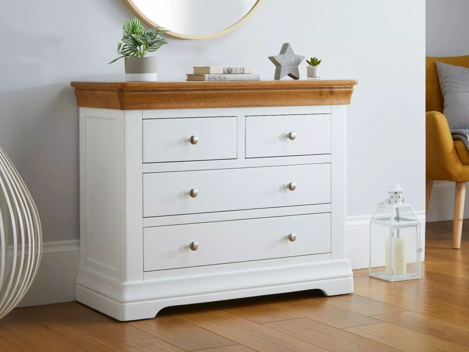 Farmhouse White Painted 2 Over 2 Oak Chest of Drawers Free Delivery Top Furniture